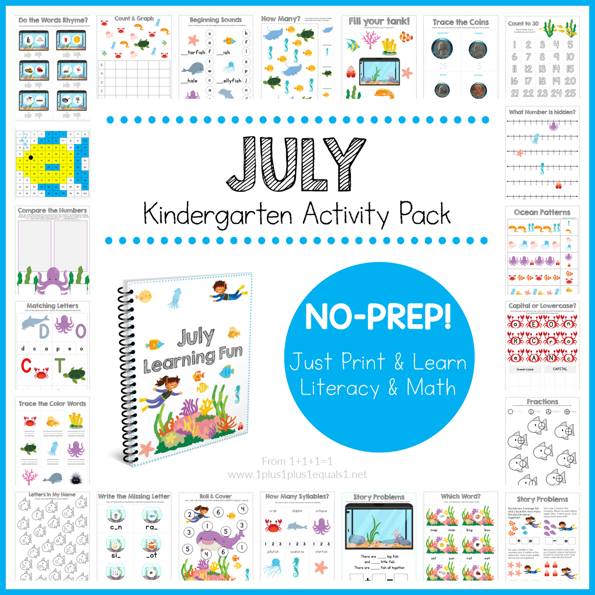 Ocean Theme Kindergarten No Prep Activity Pack for July – Best Pixel Design